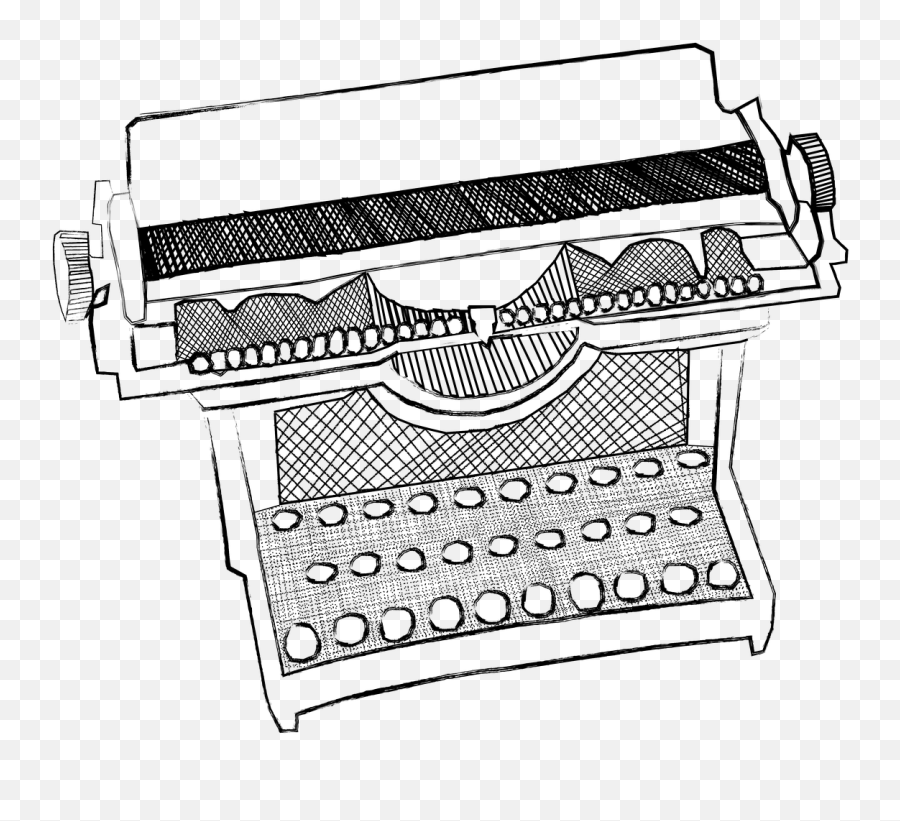 Typewriter Line Drawing Vintage Sketsa Gambar Mesin Ketik Emoji Line